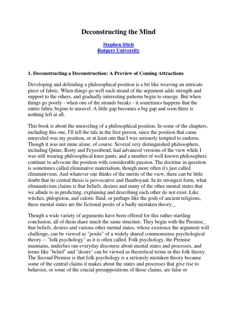 Deconstructing The Mind | PDF | Argument | Force