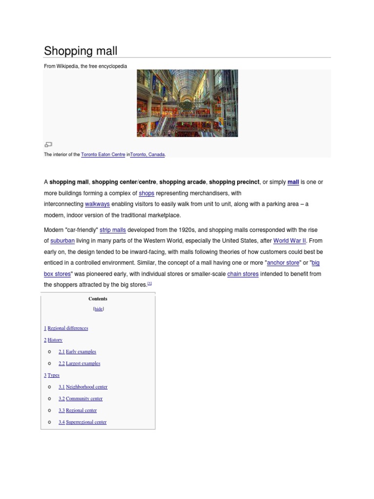 Shopping Mall: From Wikipedia, The Free Encyclopedia | PDF | Shopping ...