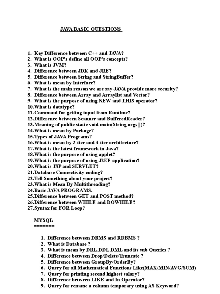 Java Basic Questions | PDF | Computers