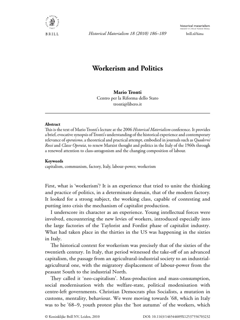 Tronti On Workerism | PDF | Capitalism | Karl Marx