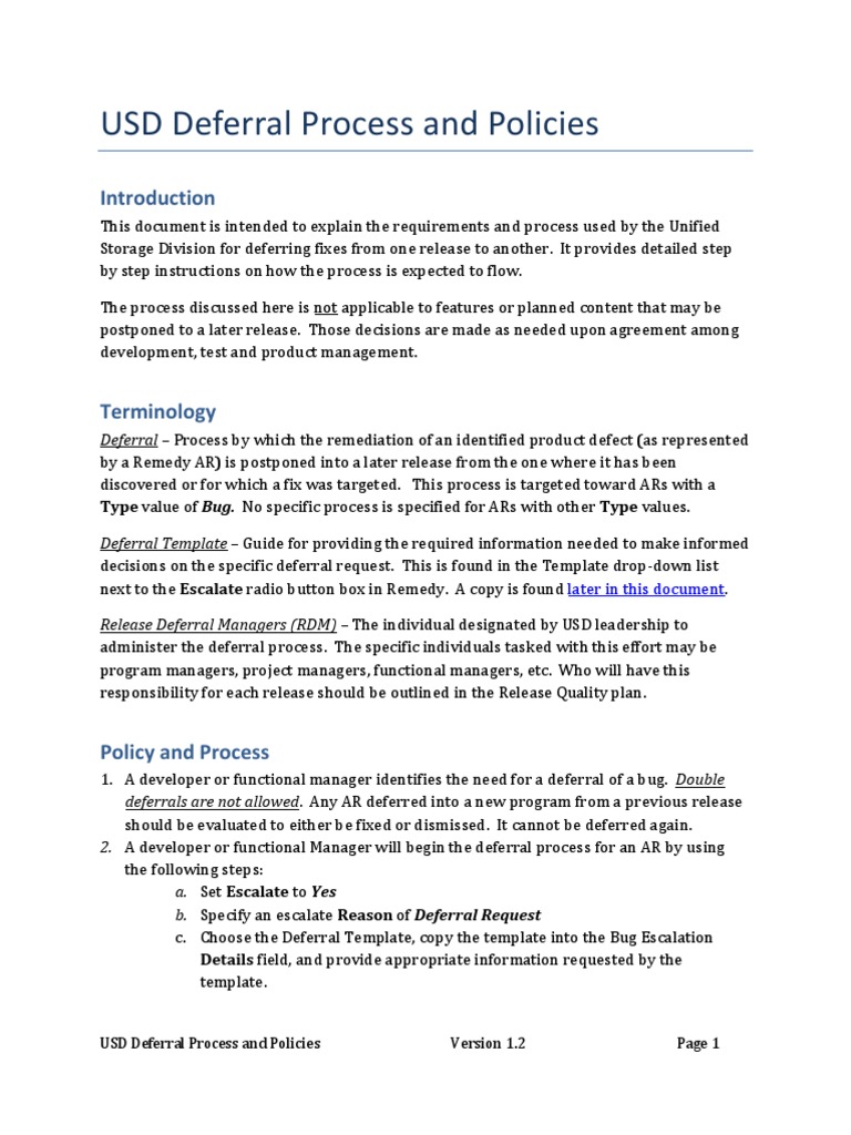 Comprehensive Deferral Process Document: USD Deferral Process and ...