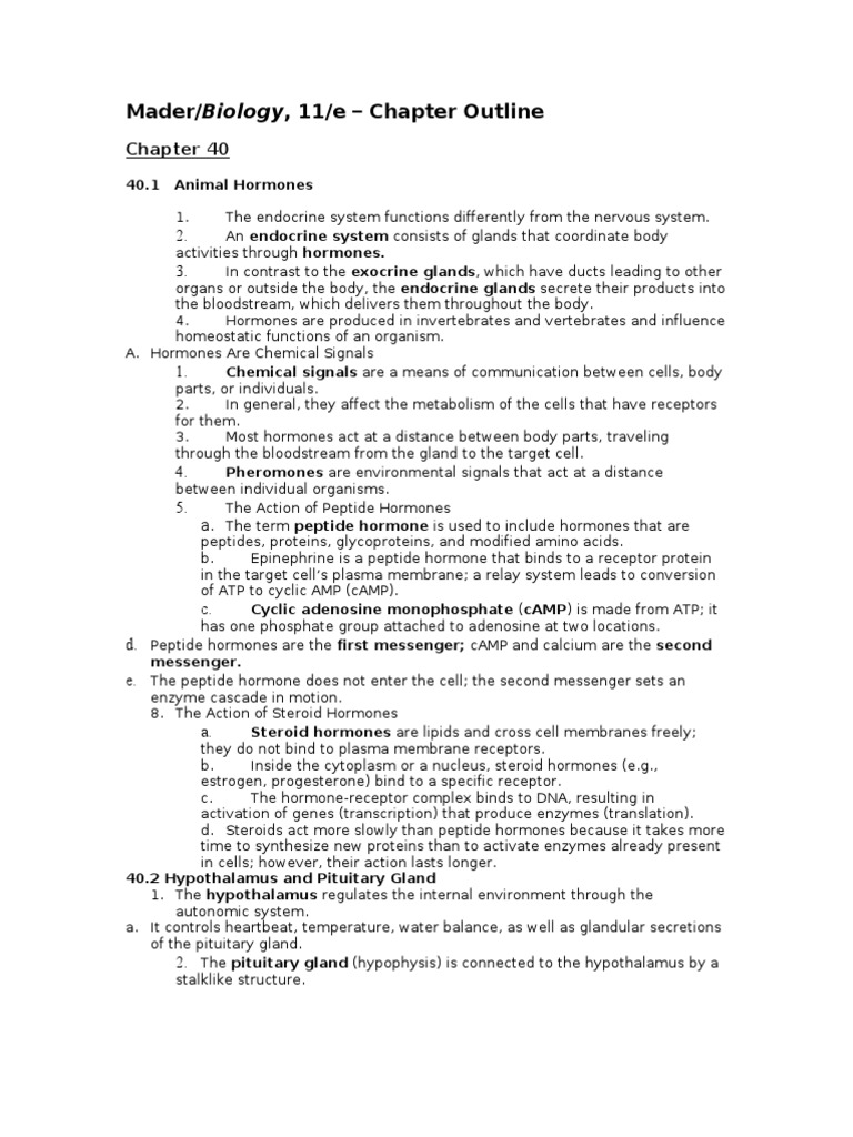 AP Bio - Chapter 40 Outline | PDF | Adrenal Gland | Insulin