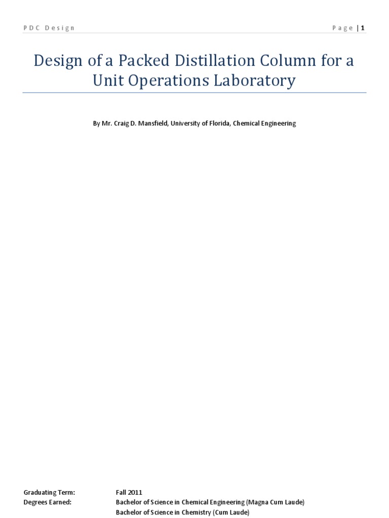 Design of A Packed Distillation Column For A Unit Operations Laboratory ...