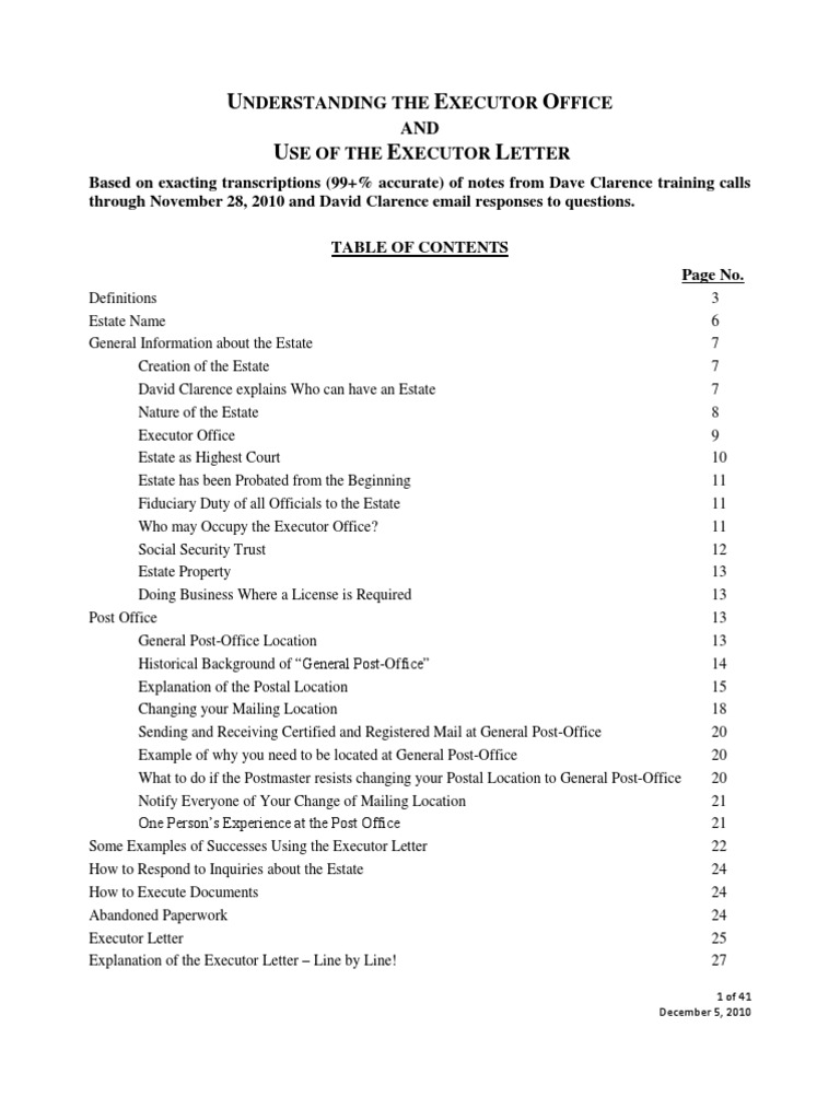 Understanding Executor Office and Use of The Executor Letter 12.5.10-1 ...