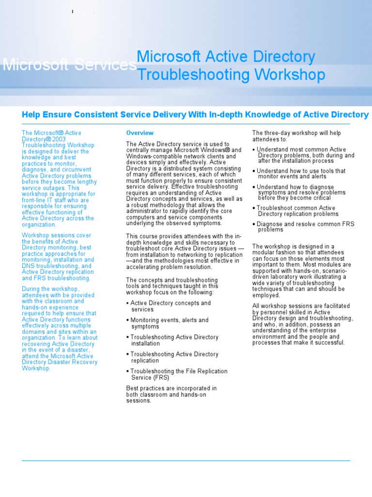Active Directory Troubleshooting Datasheet | PDF