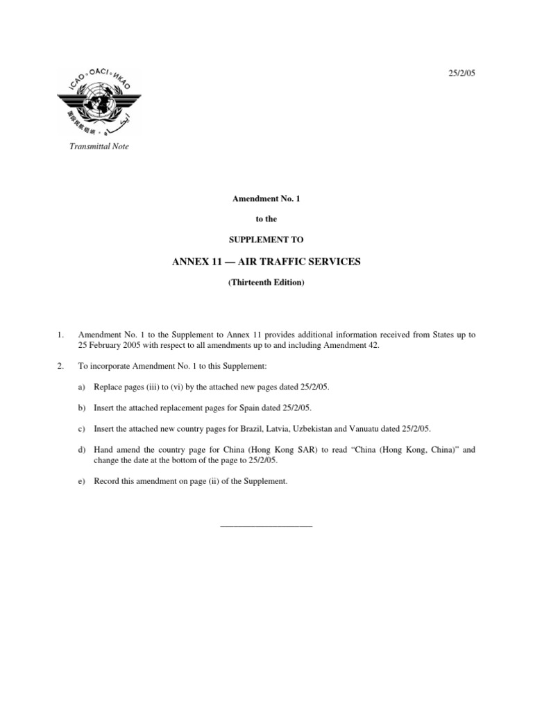 Annex 11 - Air Traffic Services: Transmittal Note | PDF | Visual Flight ...