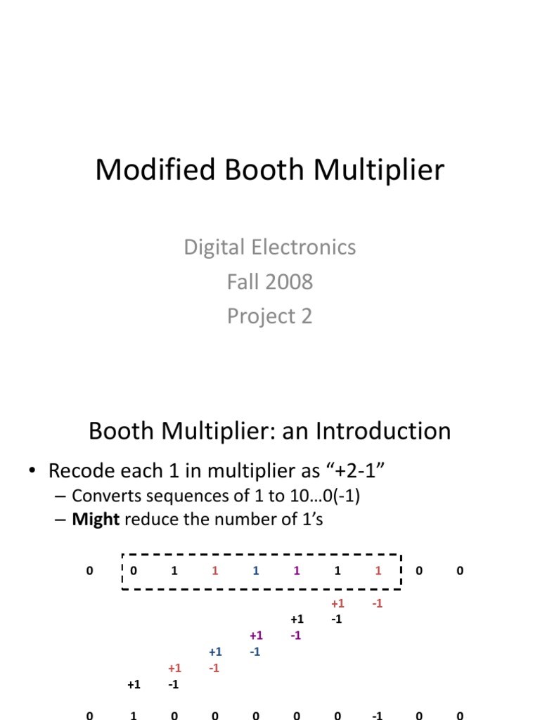 Modified Booth Multiplier: Digital Electronics Fall 2008 Project 2 ...