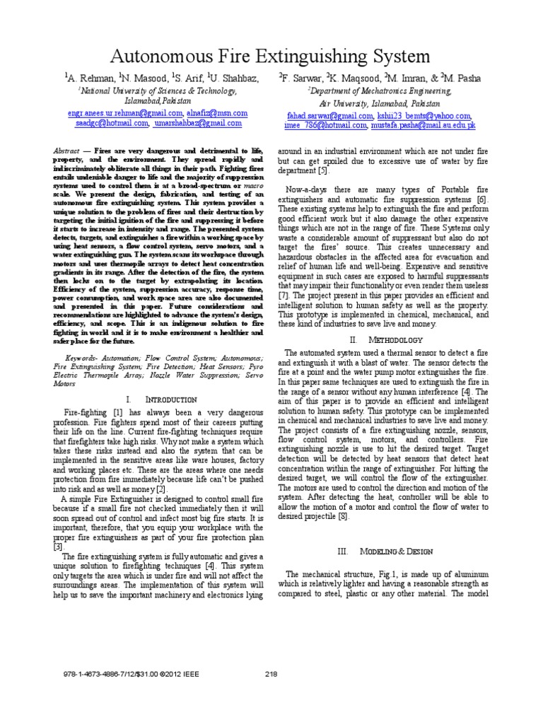 Autonomous Fire Extinguishing System PDF | PDF | Firefighting ...