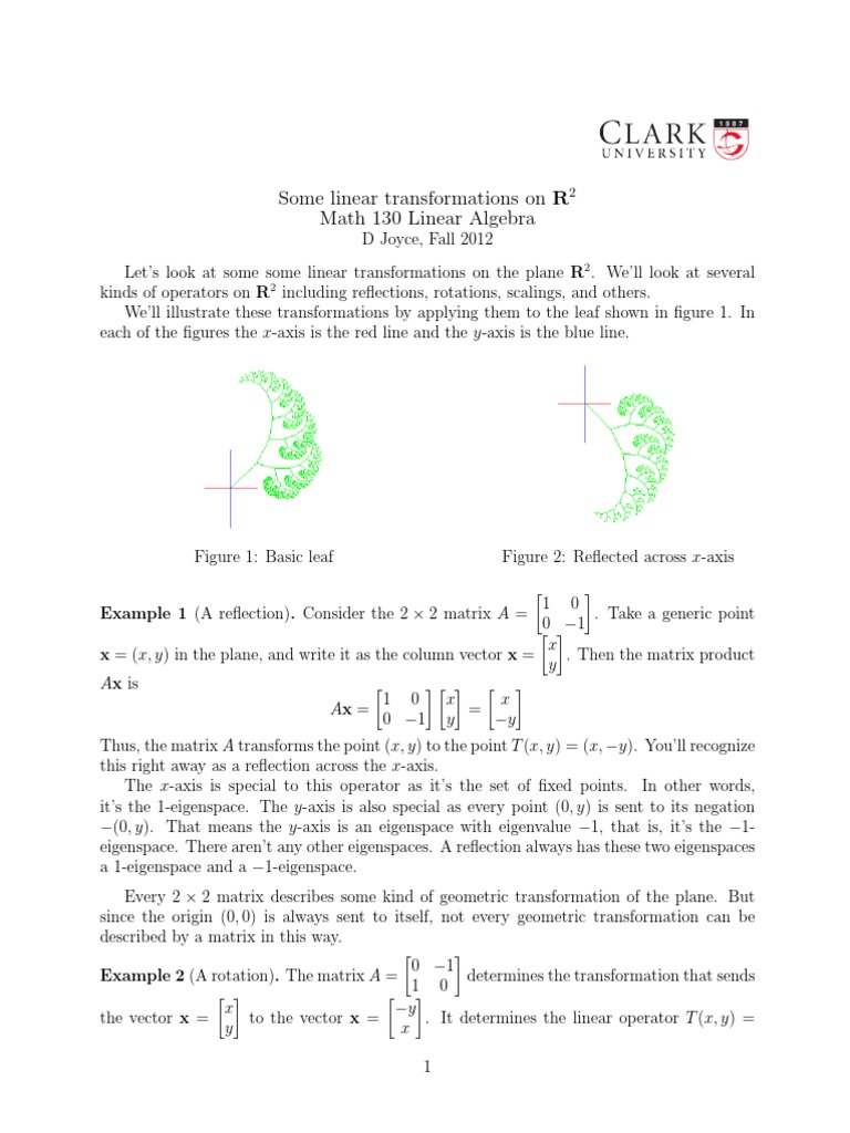 Some Linear Transformations On R Math 130 Linear Algebra | Download Free PDF | Eigenvalues And ...