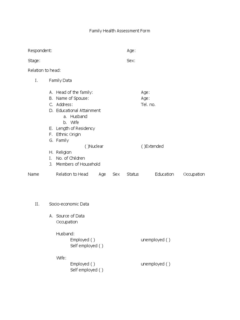 Family Health Assessment Form | PDF