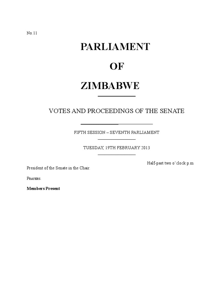 Zimbabwe Senate Proceedings - Feb 2013 | PDF | United States Senate ...