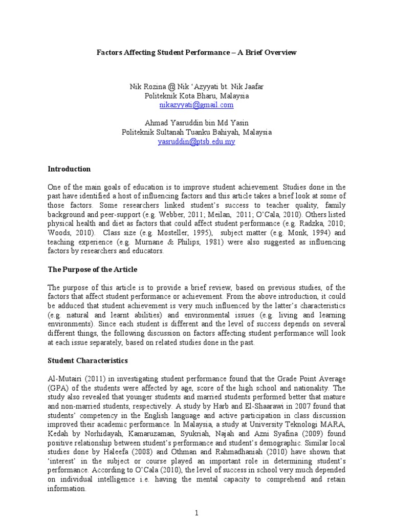 Factors Affecting Student Performance - A Brief Overview | Download ...