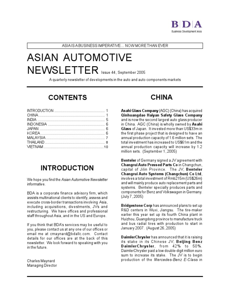 Asian Auto Newsletter Sep 2005 | PDF | Toyota | Nissan