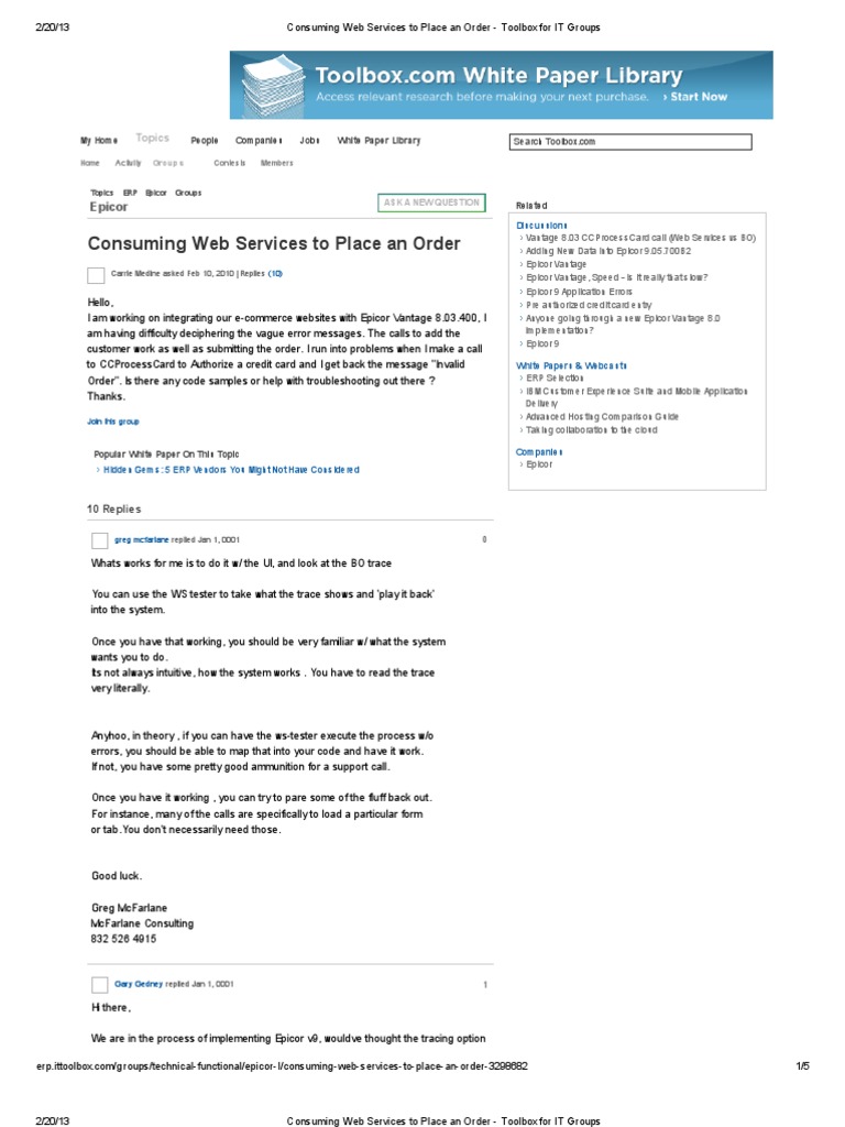 Consuming Web Services To Place An Order - Toolbox For IT Groups | PDF ...