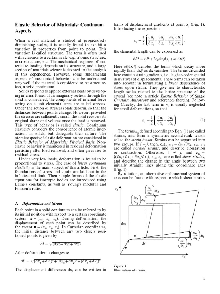 Elastic Behavior of Materials: Continuum Aspects: 1. Deformation and Strain | PDF | Deformation ...