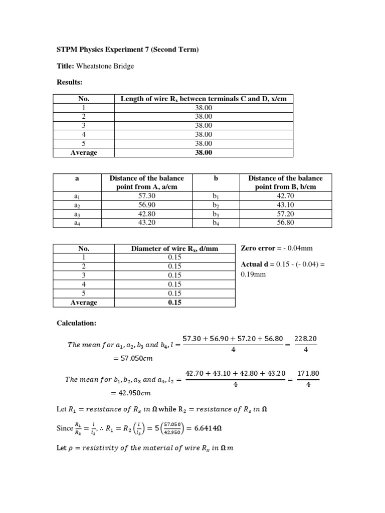 STPM Physics Experiment 7: Wheatstone Bridge | PDF | Manufactured Goods ...