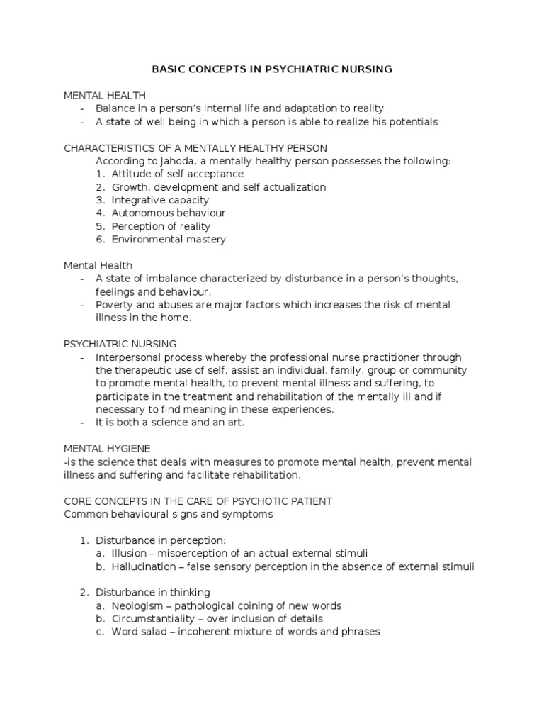 Basic Concepts in Psychiatric Nursing | PDF | Antidepressant ...