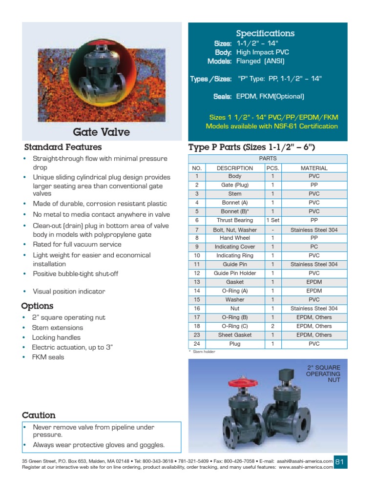 Gate Valve: Standard Features Type P Parts (Sizes 1-1/2" - 6") | PDF ...