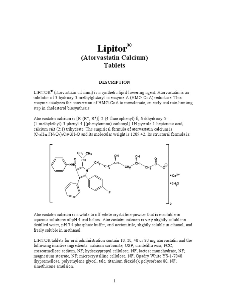 Lipitor: (Atorvastatin Calcium) Tablets | PDF | Low Density Lipoprotein ...