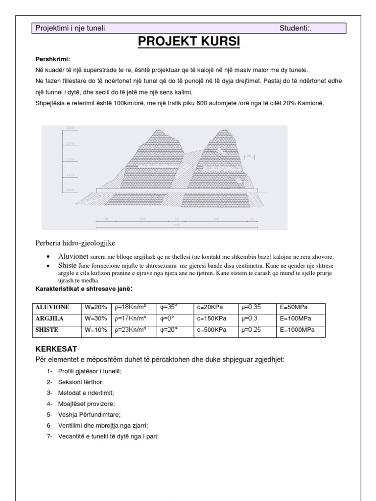 Projekt Kursi: Projektimi I Nje Tuneli Studenti | PDF