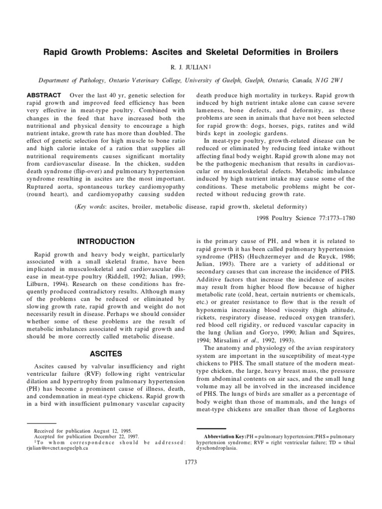 Rapid Growth Problems: Ascites and Skeletal Deformities in Broilers ...