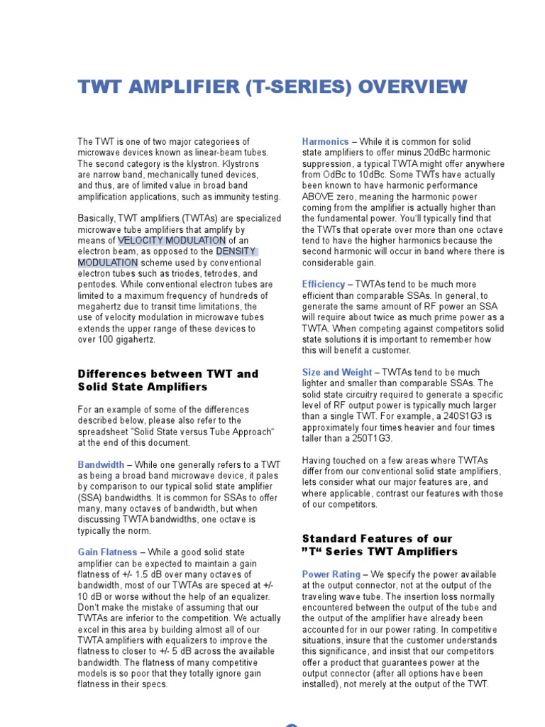 TWT Amplifier (T-Series) Overview: Harmonics | PDF | Power Supply ...