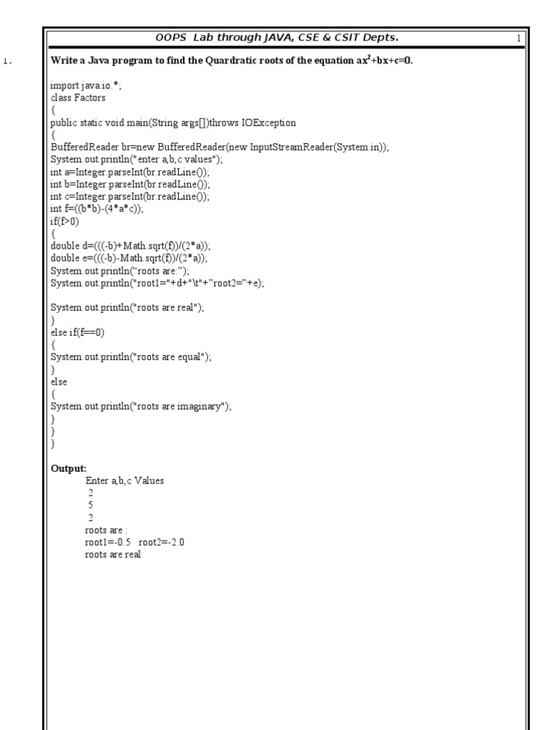 Java Lab 2-1 Manual It & Cse2009-10 | PDF | Java (Programming Language ...