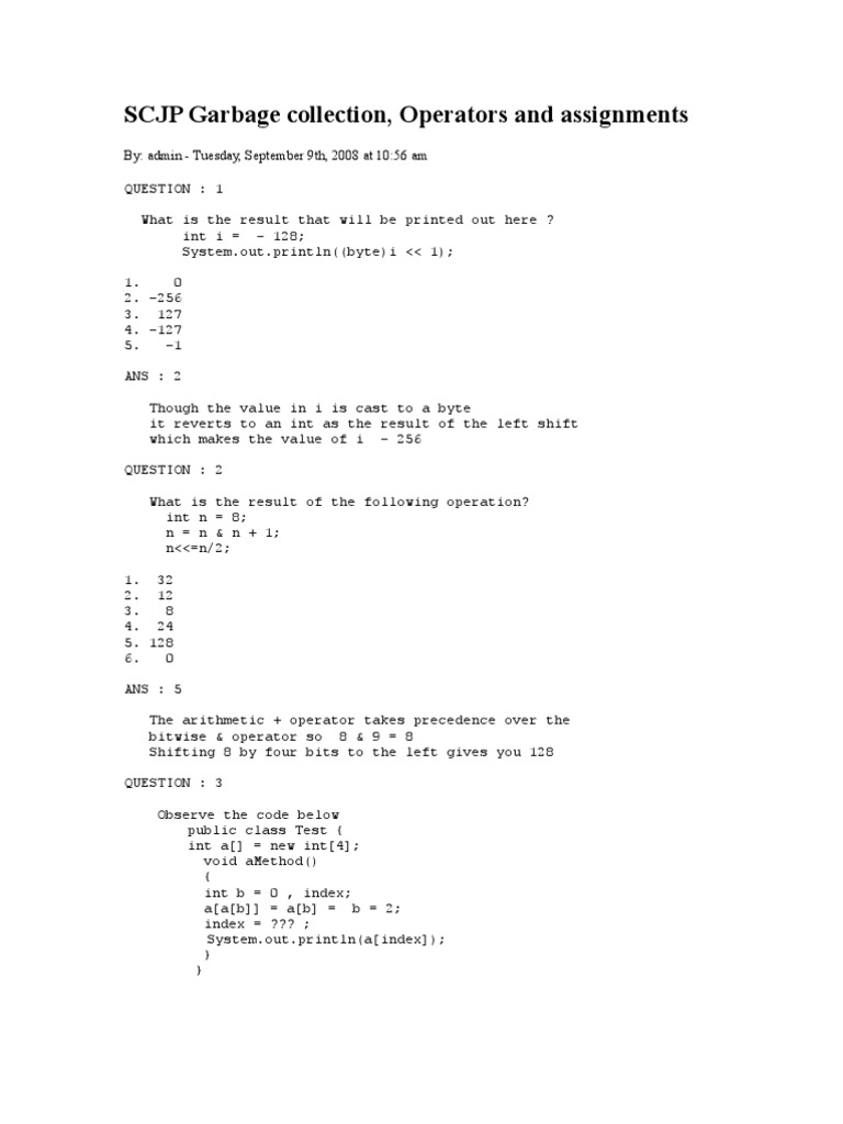 Scjp Garbage Collection Pdf Integer Computer Science Theoretical Computer Science