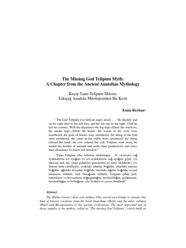 The Missing God Telipinu Myth | PDF
