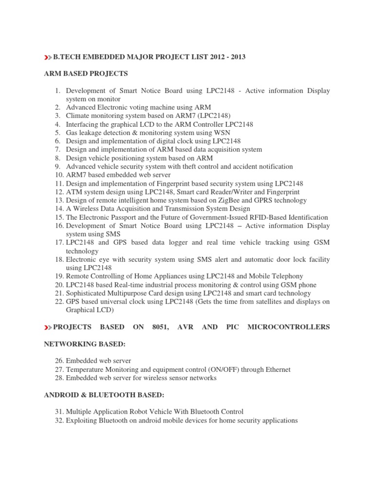 B.Tech Embedded Major Project List 2012 - 2013 Arm Based Projects | PDF | Security Alarm | Radio ...