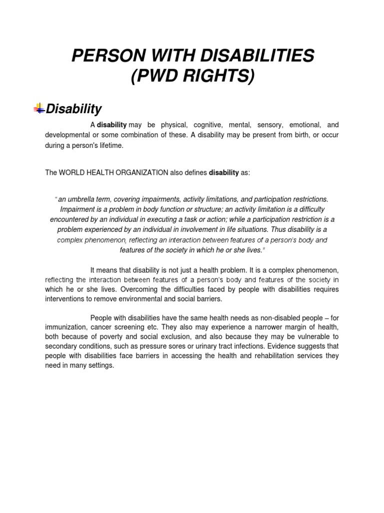 Person With Disabilities (PWD Rights) : Disability | Download Free PDF ...