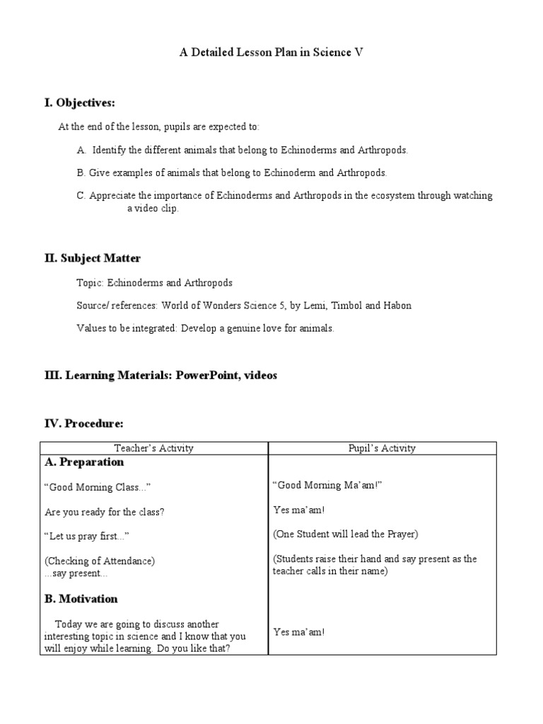 Echinoderms and Arthropods Lesson Plan | PDF | Crustacean | Arthropods