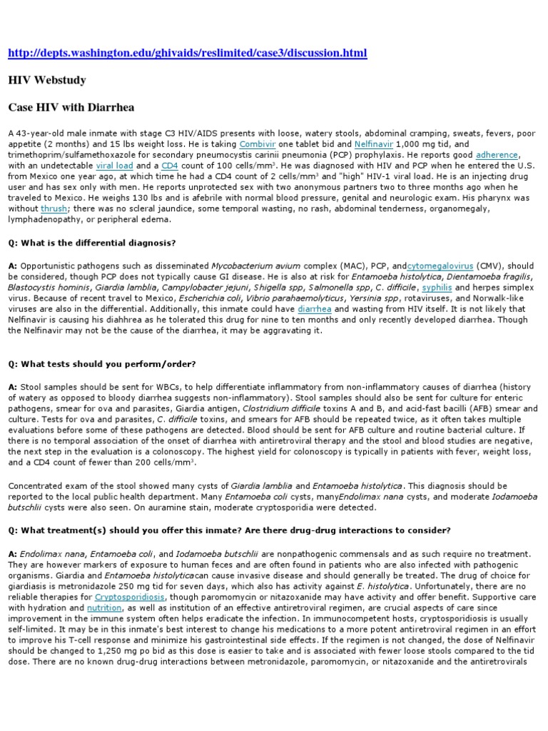 Case Study HIV With Diarrhea | PDF | Management Of Hiv/Aids | Hiv/Aids