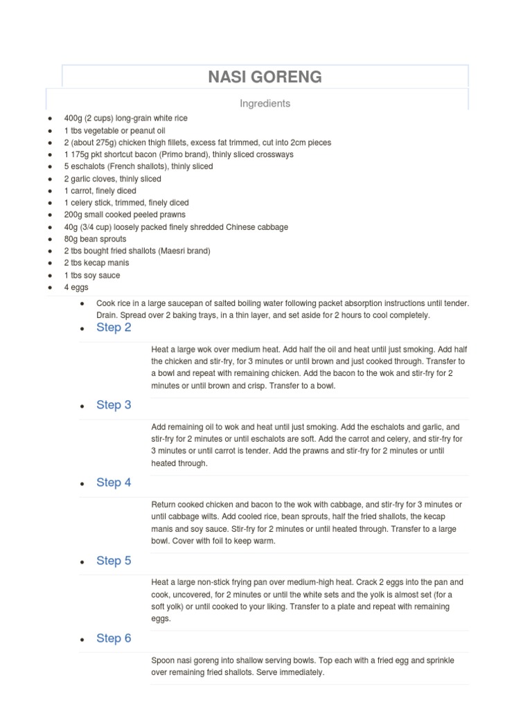 Authentic Nasi Goreng Recipe | PDF