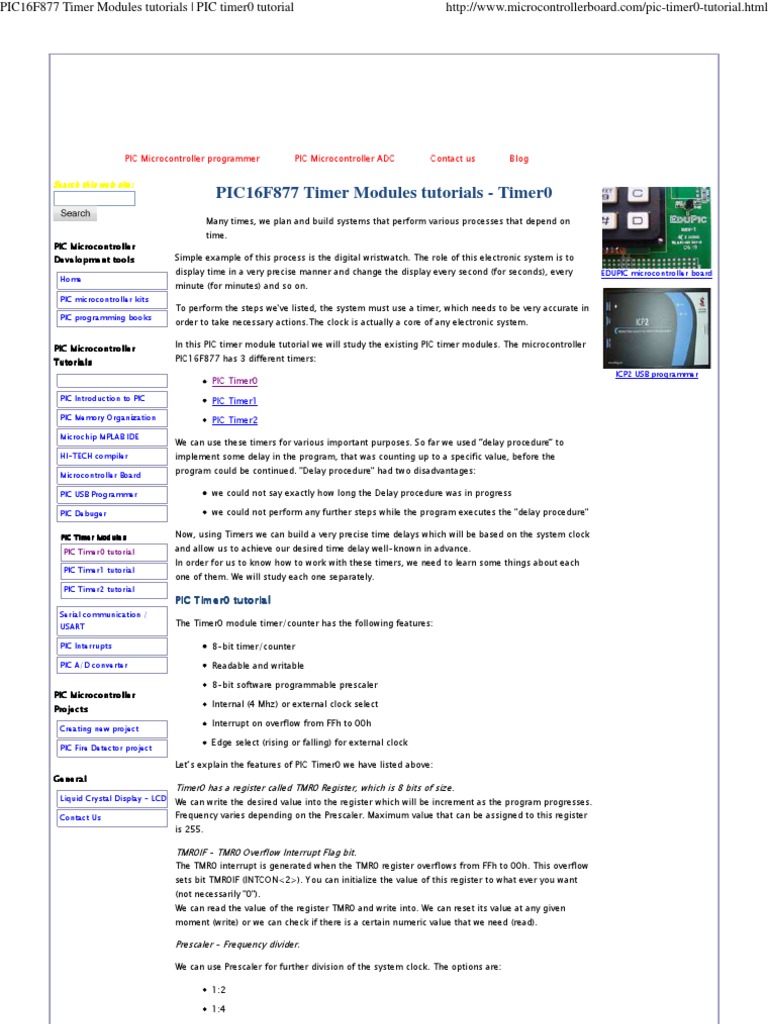 Pic16f877 Timer Modules Tutorials Pic Timer0 Tutorial Pdf Pdf Pic Microcontroller Timer