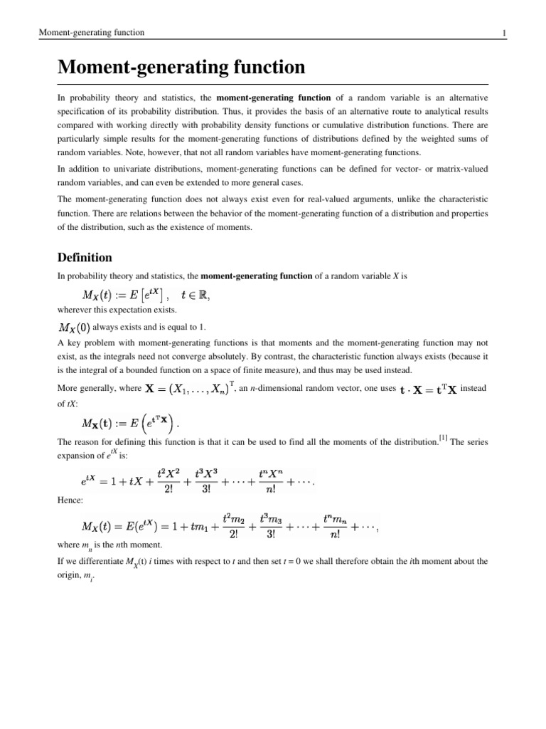 Moment Generating Function | PDF | Probability Distribution | Random ...