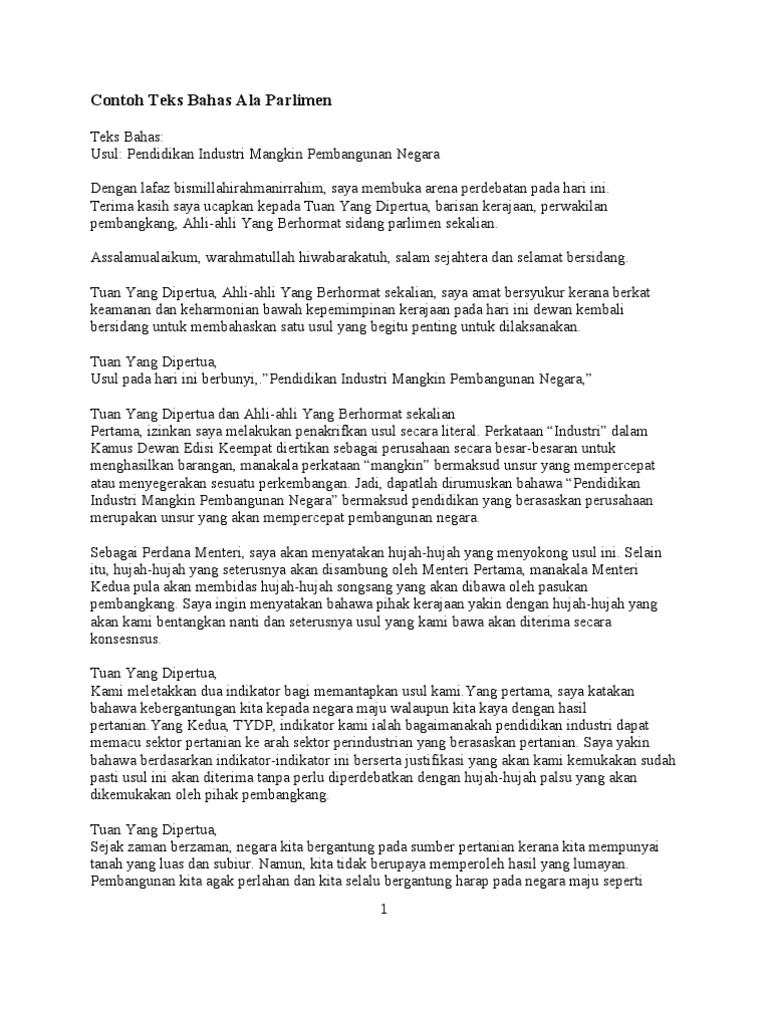 Contoh Teks Bahas Ala Parlimen | PDF