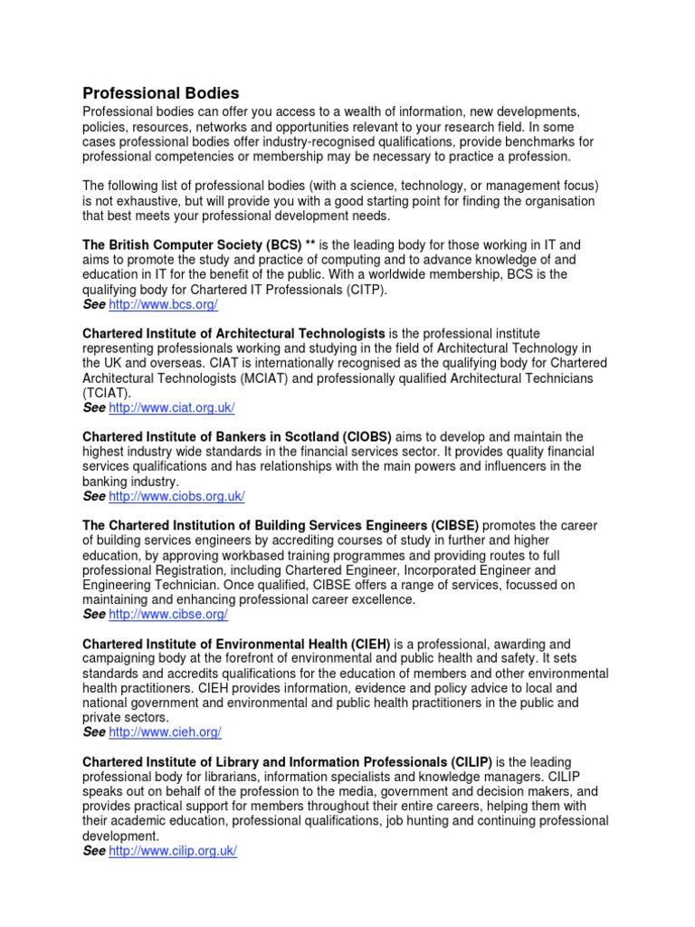 Professional Bodies | PDF