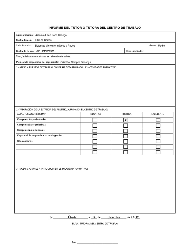 Informe Tutor Laboral Seneca Rellenable | PDF