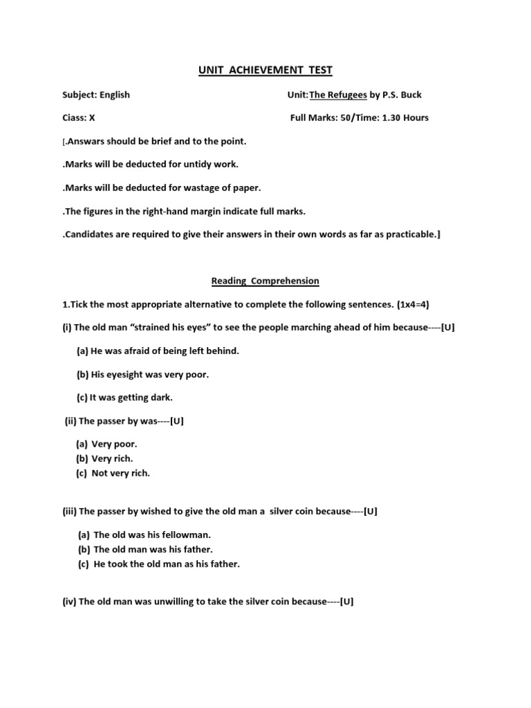 Unit Achievement Test | PDF