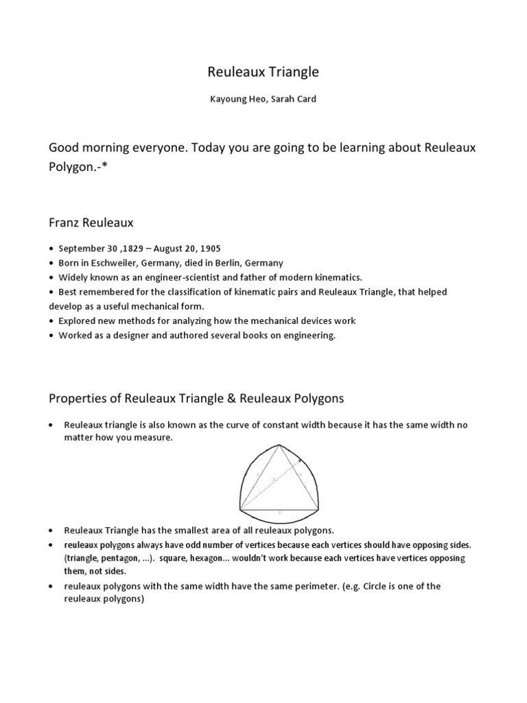 Reuleaux Triangle Summary | PDF | Triangle Geometry | Geometric Shapes