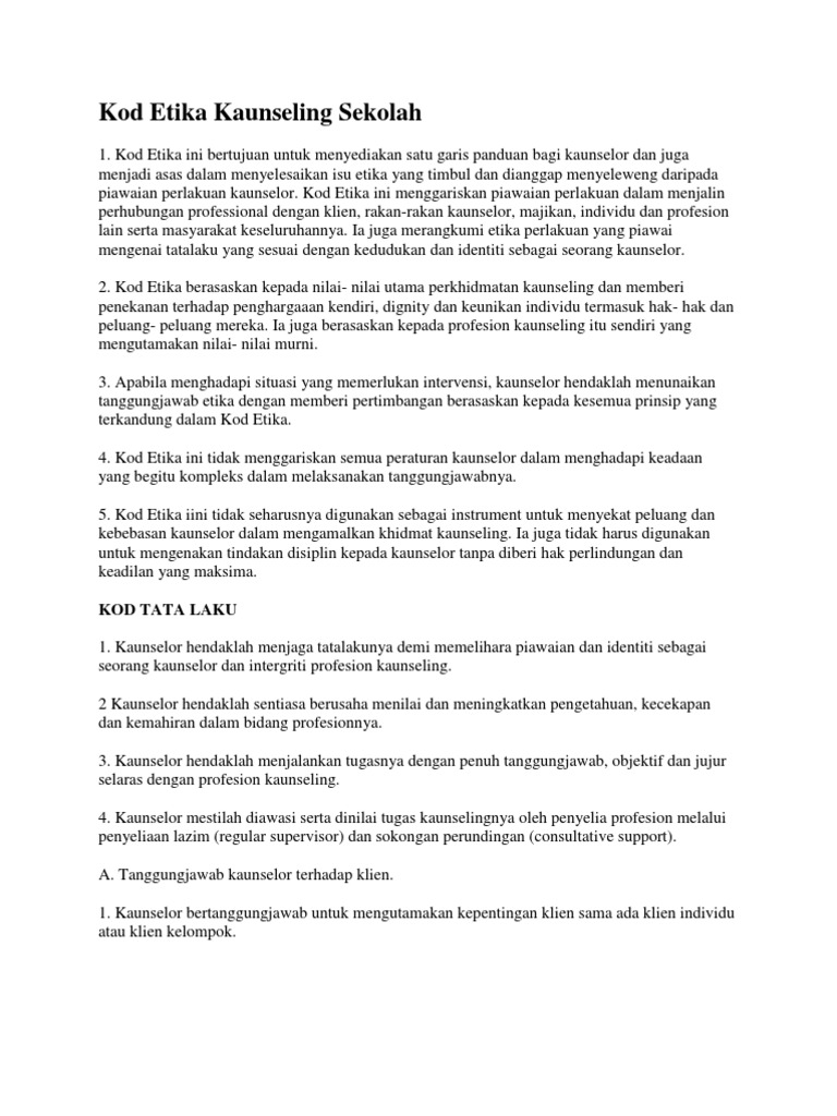 Kod Etika Kaunseling | PDF