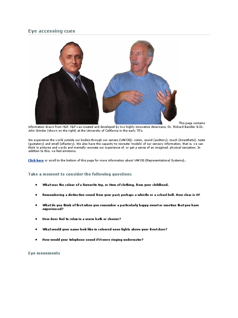Eye Accessing Cues: Take A Moment To Consider The Following Questions ...