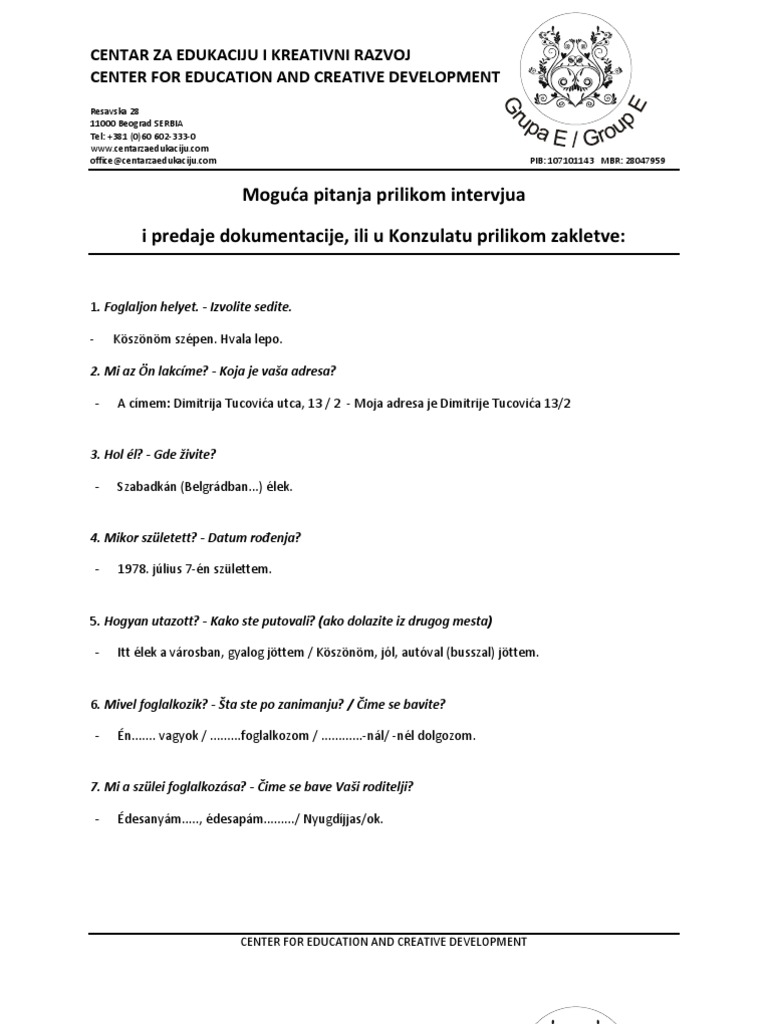 INTERVJU - Pitanja I Odgovori | PDF