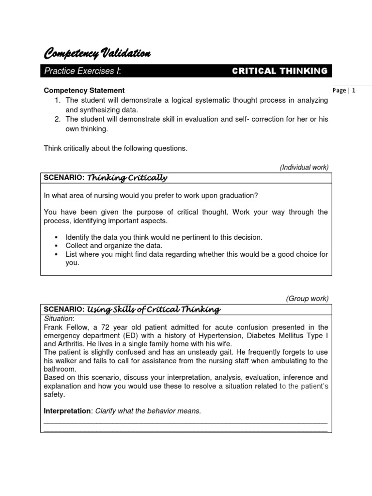 Competency Validation: Practice Exercises I | PDF