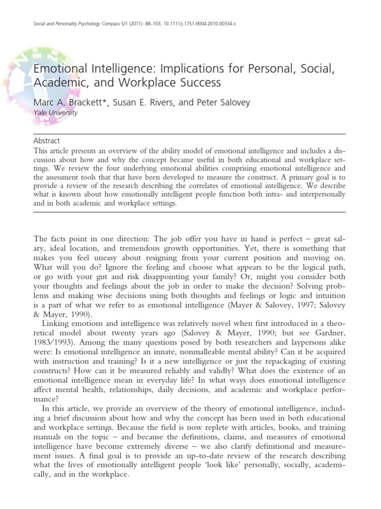 Emotional Intelligence Paper | PDF | Emotional Intelligence | Intelligence
