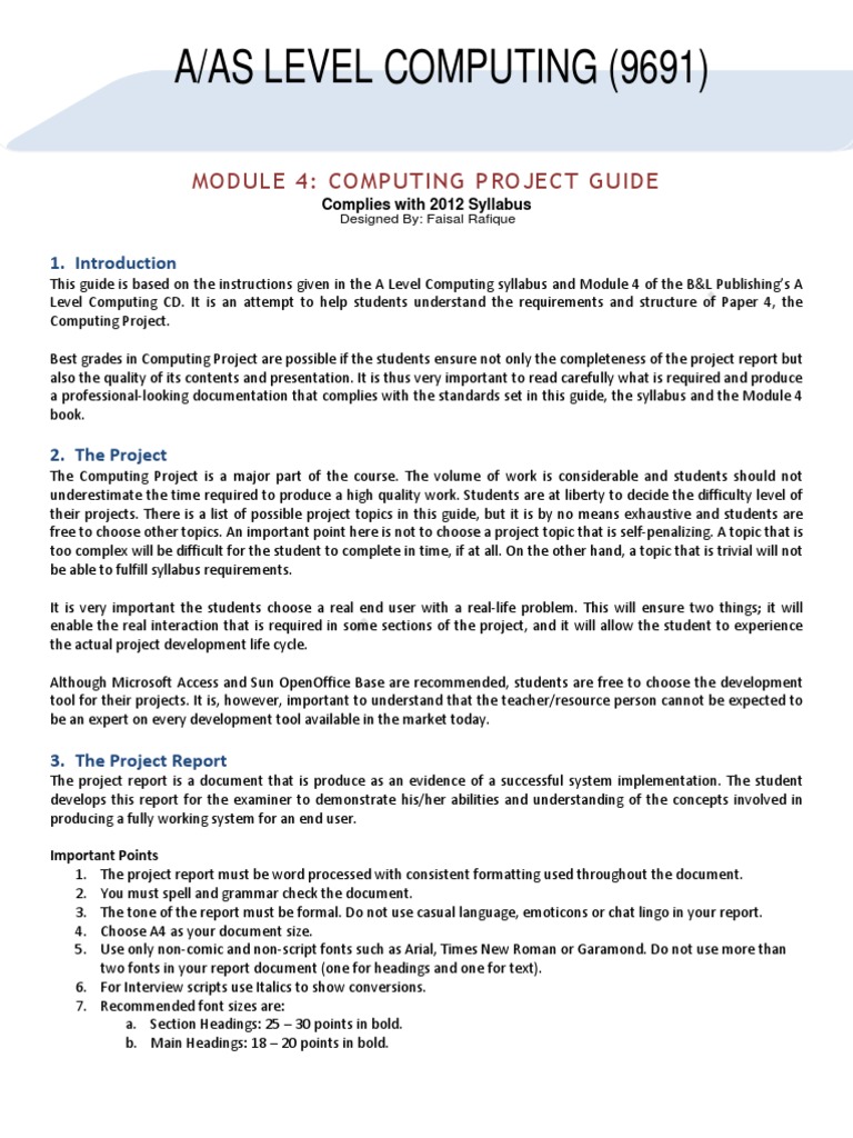 A Level Computing Project P4 Guidelines PDF | PDF | Software ...