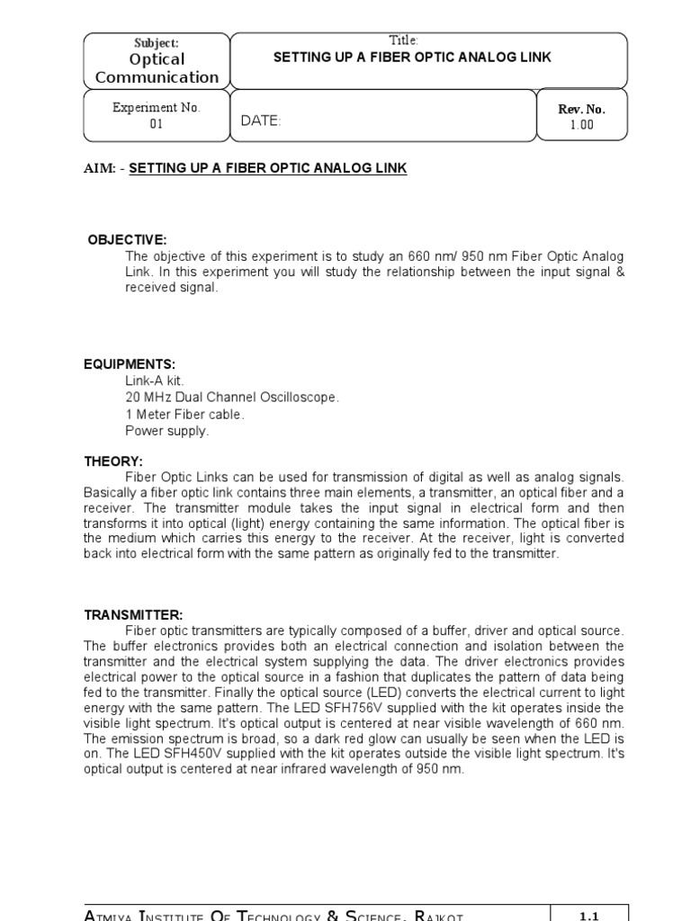 Analog Link | PDF | Optical Fiber | Transmitter