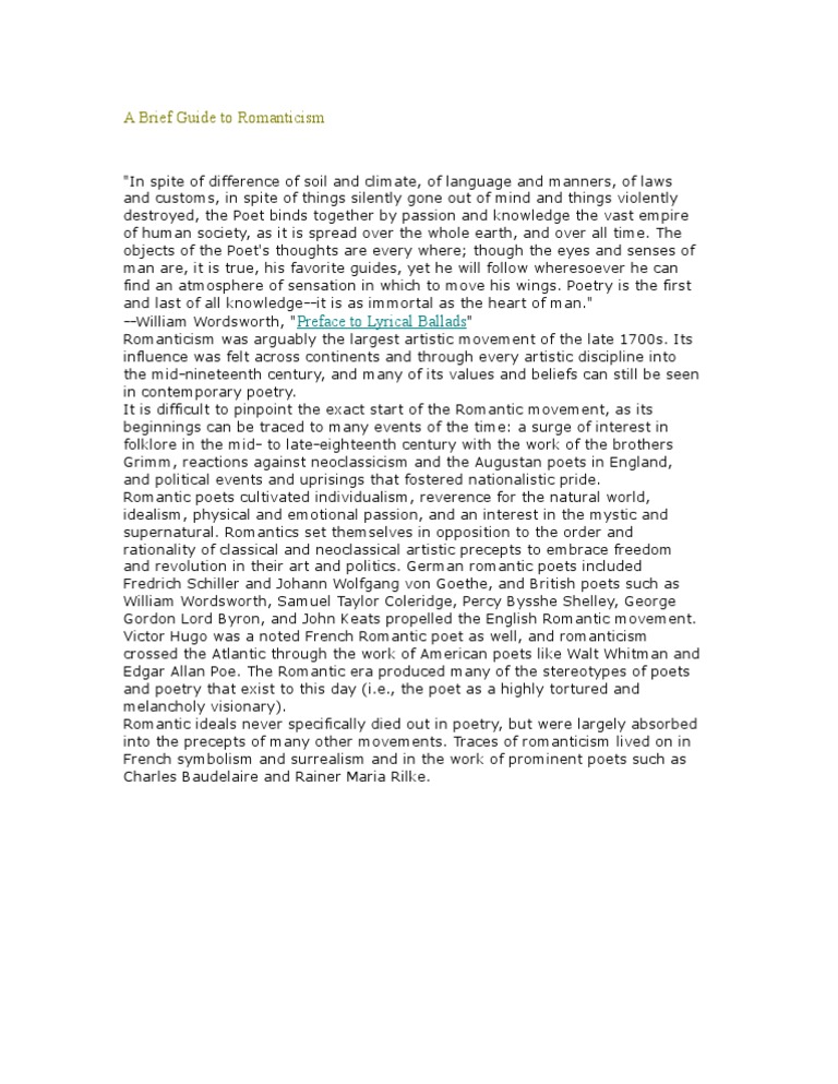 A Brief Guide To Romanticism | PDF | Romanticism | Poetry