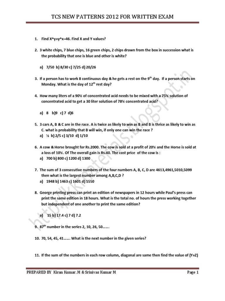 Tcs New Patterns 2012 For Written Exam: TH TH | PDF | Permutation ...